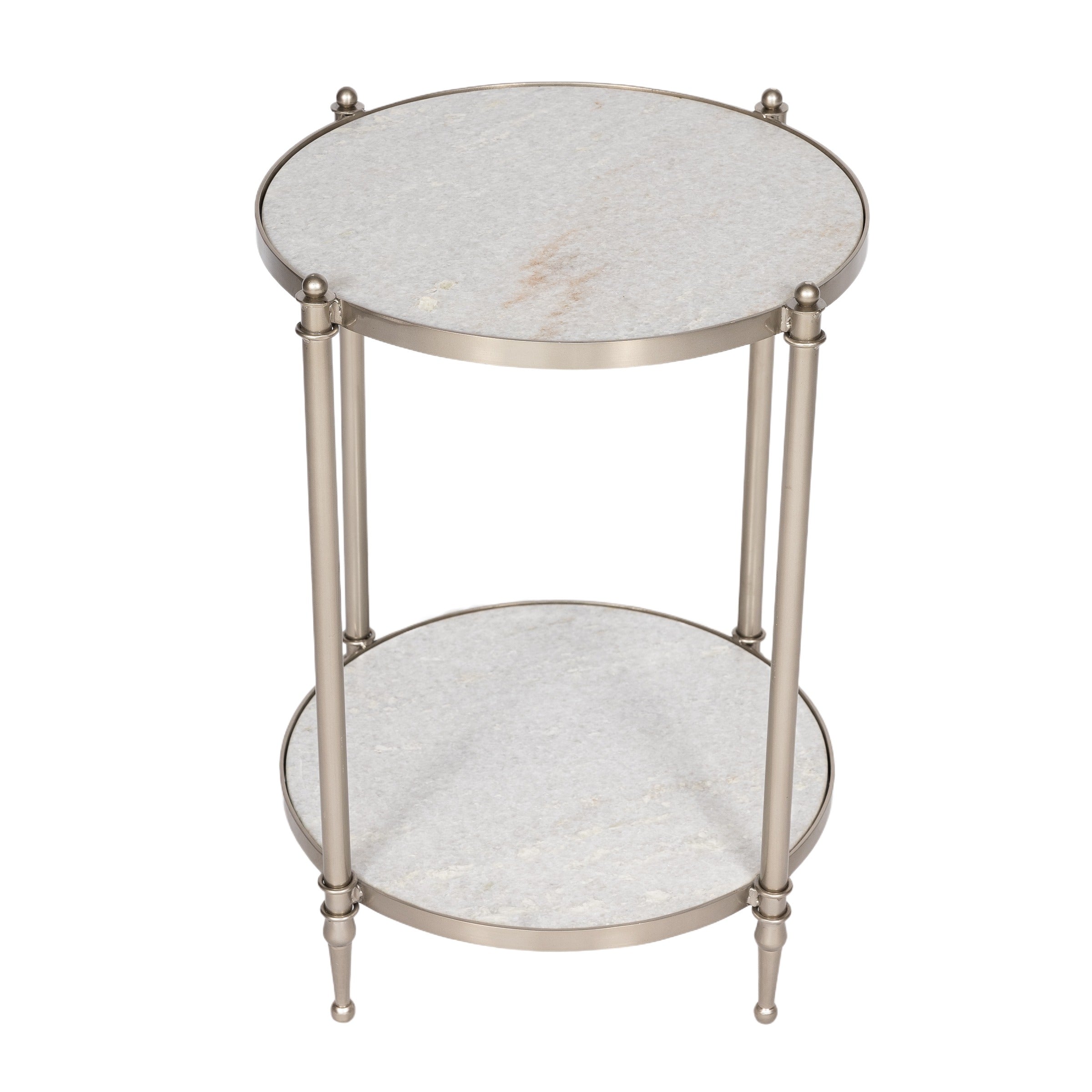 Brushed Silver & Marble Side Table – Highgate House