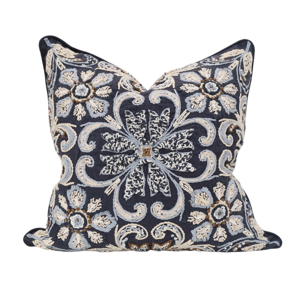 Navy Hand Embroidered Cushion – Highgate House