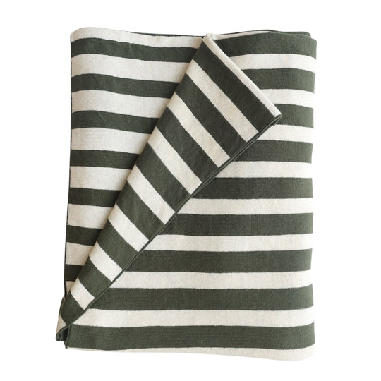 Striped Cotton Throw Olive Green – Highgate House