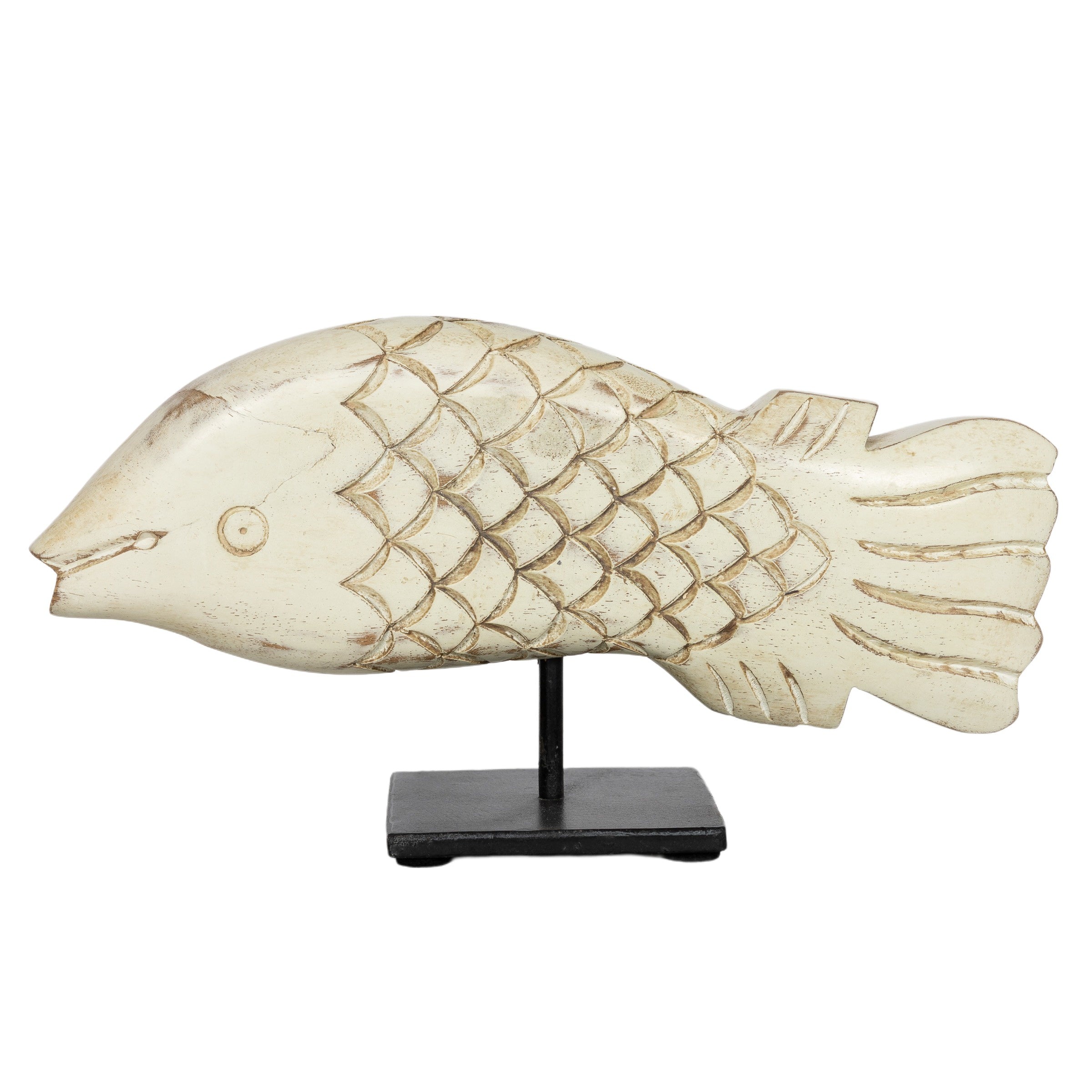 Carved Wood Fish On Iron Stand Large – Highgate House